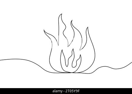 Fire in continuous line style. Flame line art vector illustration Stock ...