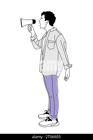 line art man shouting on smartphone with anger illustration vector hand ...