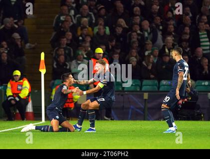 Lazio's Matias Vecino, left, celebrates scoring during the Serie A ...