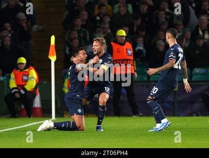 Lazio's Matias Vecino, left, celebrates scoring during the Serie A ...