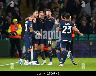Lazio's Matias Vecino, left, celebrates scoring during the Serie A ...