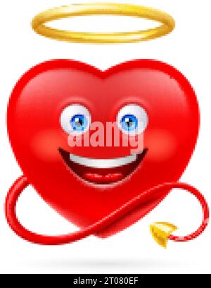 Red Heart Character with Golden Nimbus and Black Horns. Cute Cartoon ...