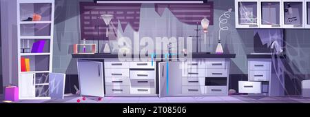 Abandoned scientific laboratory with broken scientific equipment and ...