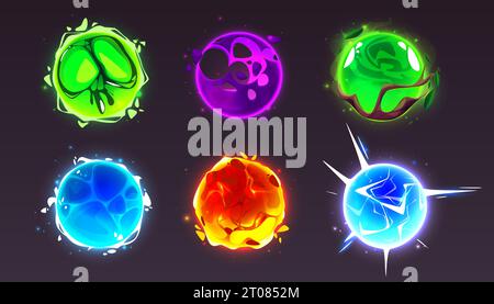Magical game orbs with glowing neon effect. Cartoon vector illustration ...
