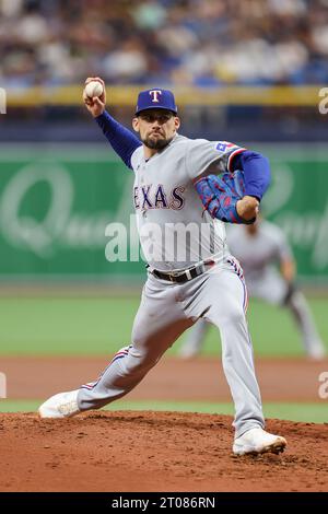 Texas Rangers starting pitcher Nathan Eovaldi throws a pitch to the ...