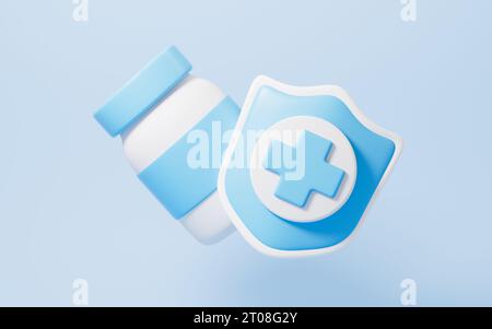 Cartoon shield with cross , disease protection, drug therapy and ...