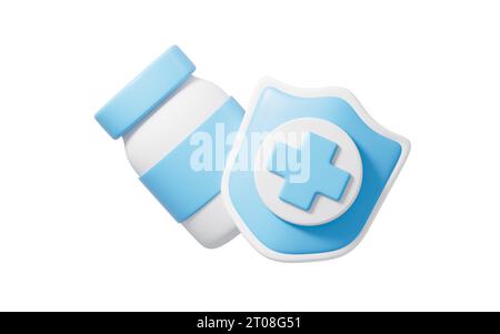 Cartoon shield with cross , disease protection, drug therapy and ...