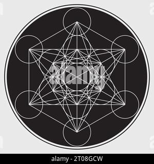 Metatron's Cube Illustration Black and White Colors Sacred Geometry ...