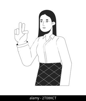 Peace sign girl asian with long straight hair 2D line vector avatar ...
