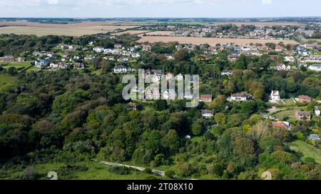 Aerial view looking inland, towards Upper Kingsdown, from the Beach ...