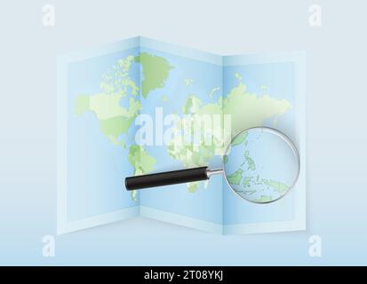 Palau map with flag in magnifying glass on transparent background. Vector loupe with map Stock ...