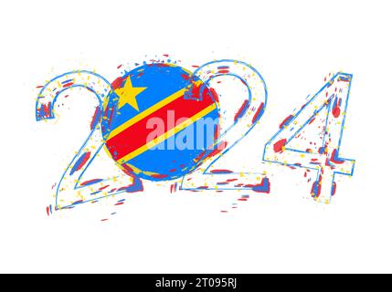 Year 2024 with flag of DR Congo and in color palate of DR Congo flag ...