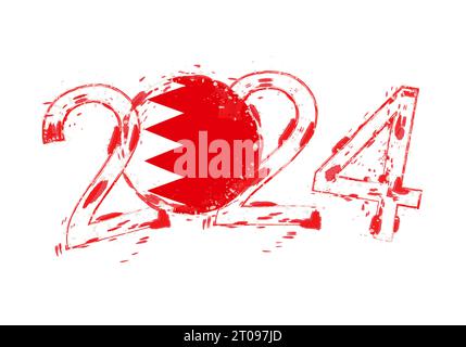 Year 2024 with flag of Bahrain and in color palate of Bahrain flag ...