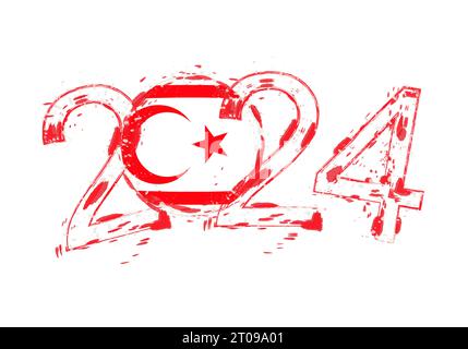 Year 2024 with flag of Cyprus and in color palate of Cyprus flag. Happy ...