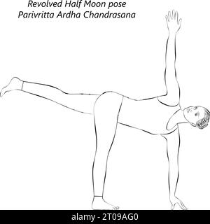Sketch of woman doing yoga Ardha Baddha Padma Paschimottanasana. Seated ...