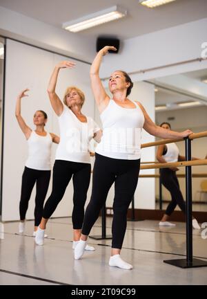 Ballet troupe of different ages in lesson in dance class Stock Photo ...