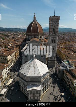 An aerial view of cityscape Florence surrounded by buildings in night ...
