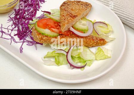 Chicken Wedge With Vegetables Breakfast Served at Oval Plate Top View ...