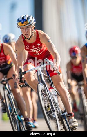 Julie Derron participating cycling in Pontevedra in the 2023 World ...