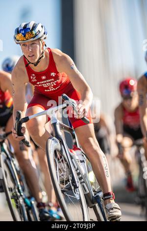 Julie Derron participating cycling in Pontevedra in the 2023 World ...