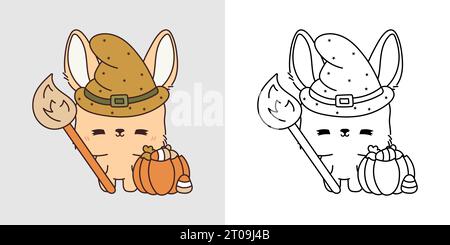 Set of Kawaii Halloween Bunny Coloring Page. Collection of Cute Vector ...