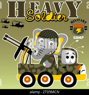 Cute elephant with military equipment, military elements illustration ...