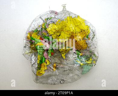 world map deflated globe, the world deflates, the world dries up, world ...