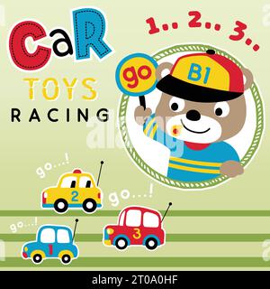 cartoon teddy bear racing car isolated on white background. Vector ...