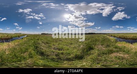 360° view of spherical 360 hdri panorama among green grass farming ...