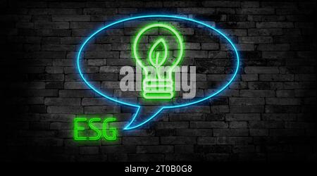 ESG icon concept Neon Sign on black background for environmental ...
