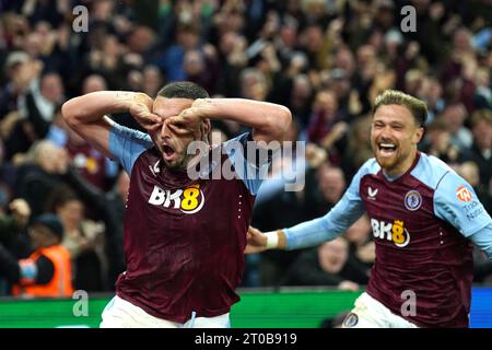 Matty Cash of Aston Villa celebrates the win during the Premier League ...