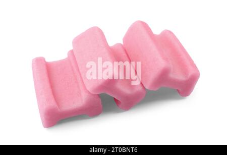 Tasty pink chewing gums on white background Stock Photo - Alamy