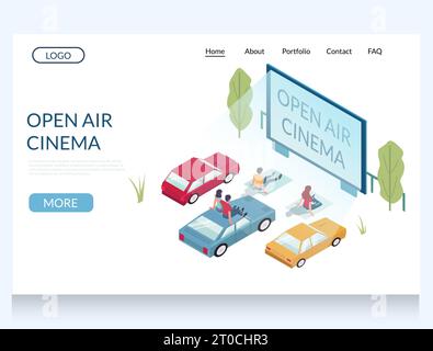 Open air cinema vector website template, web page and landing page ...