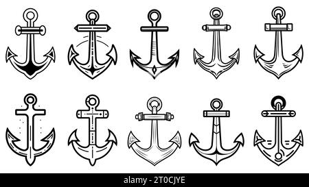 Anchor icon. Various shapes of anchors. Set of cartoon anchor icons ...