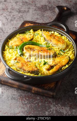 Ilish Pulao Bengali Style Hilsa Fish Pilaf closeup on the plate on the ...