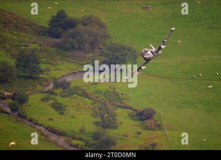 BAE Strikemaster flying low level in the Mach Loop, LFA7 in Wales Stock ...