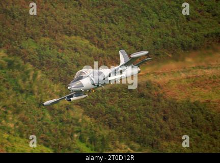 BAE Strikemaster flying low level in the Mach Loop, LFA7 in Wales Stock ...