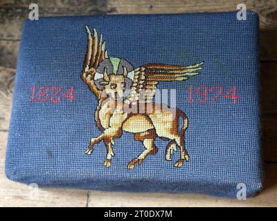 The winged ox symbol of St. Luke the Evangelist, statue on the facade ...