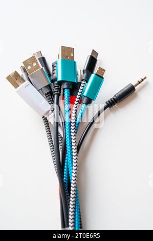 Various types of plugs and cables for audio, video, computer ...