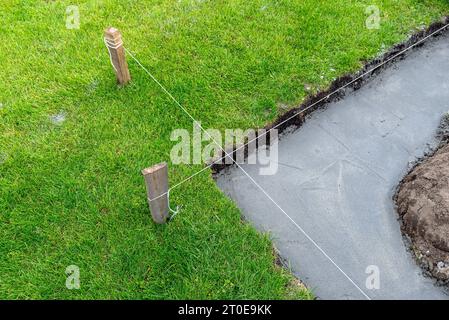 Foundation footings poured in a ditch in the yard, building a terrace ...