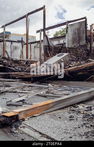 Building burned to the ground. Complete destruction of building after ...