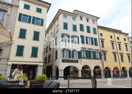 Colonnade and path, square of the freedom in Italian city Udine. Italy ...