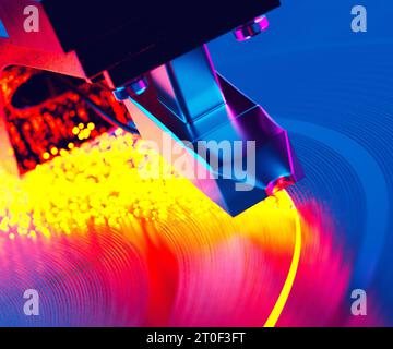 A closeup of a needle on a pink vinyl record Stock Photo - Alamy