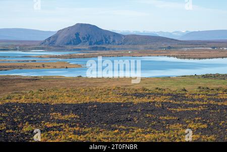 Rootless cone on the shore of Lake Mývatn, Iceland Stock Photo - Alamy
