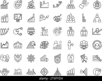 Population growth icons set outline vector. Population ability. Area ...