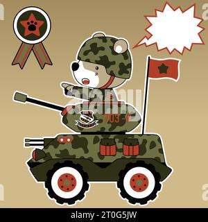 Teddy bear with soldier helmet on armored vehicle in battlefield ...