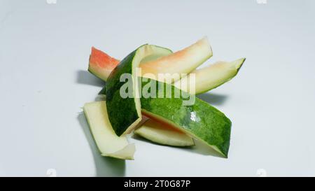 Green peeled Watermelon rind isolated on white background Stock Photo ...