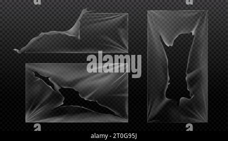 Realistic ripped plastic wrap on transparent background. Vector ...