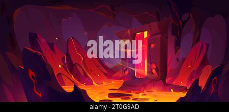 Magic stone portal and lava inside volcano. Vector cartoon illustration ...