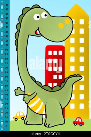 Kids height chart ruler with prehistoric dinosaurs. Vector growth meter ...